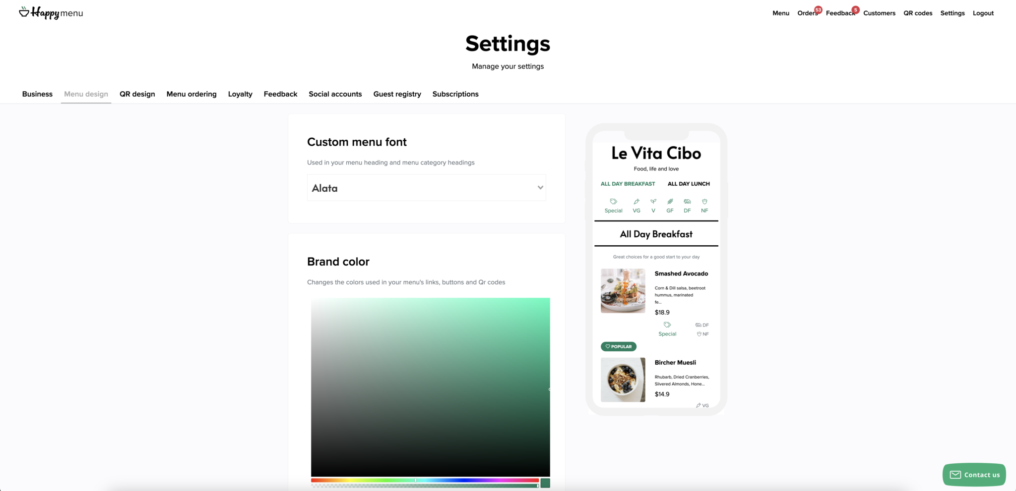 Menu Design – QR code menu documentation