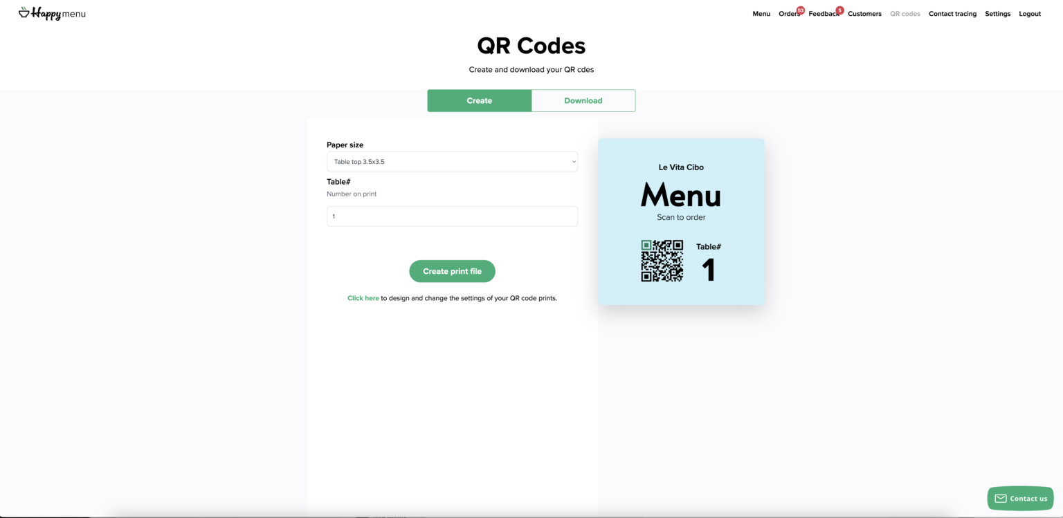 Create and download QR code files – QR code menu documentation