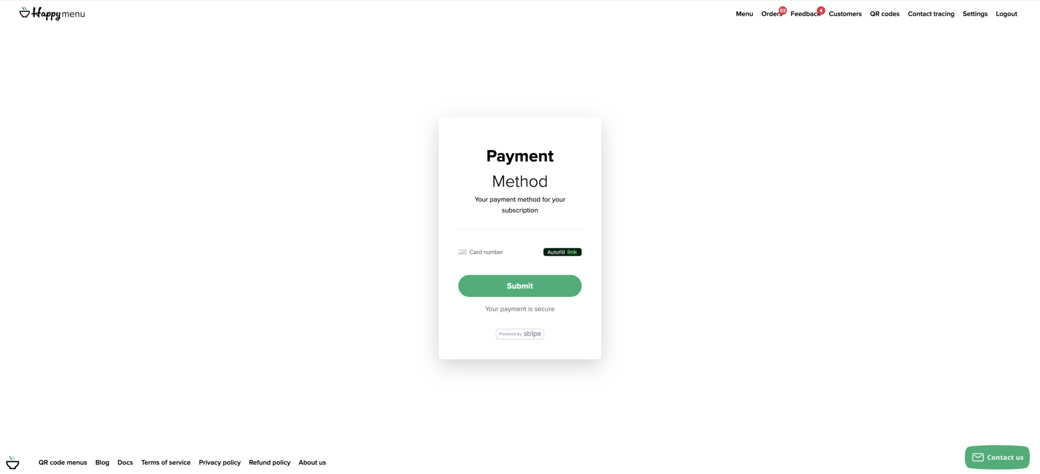 Payment Method - QR code menu documentation