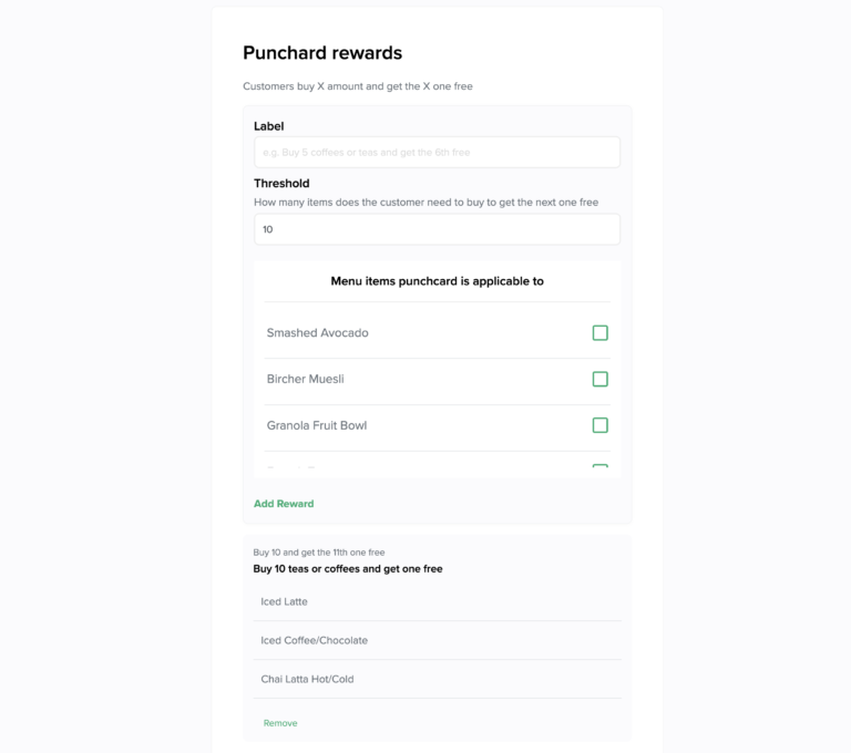 Punch cards – QR code menu documentation
